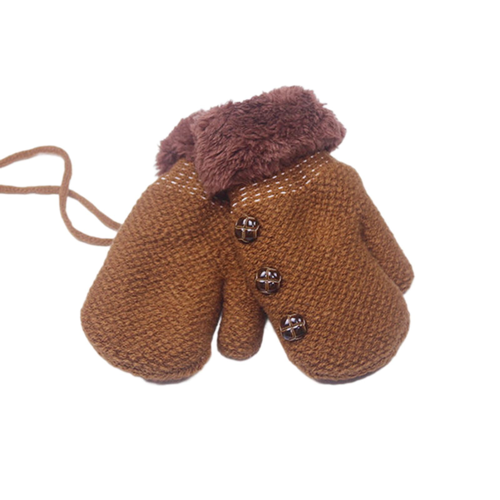 Temacd 1 Pair Thickened Fleece Lining Winter Gloves with Anti-lost Rope ...