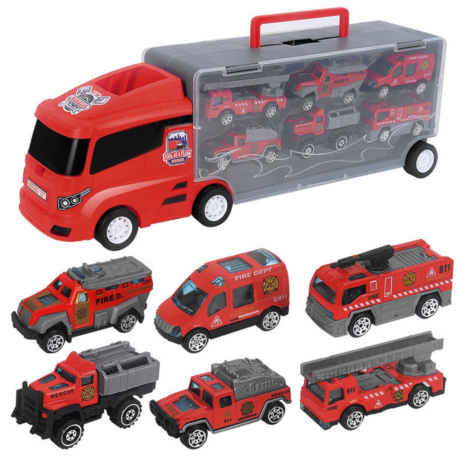 Temacd 1 Set Truck Container Toy Miniature Fire-Truck Engineering Truck ...