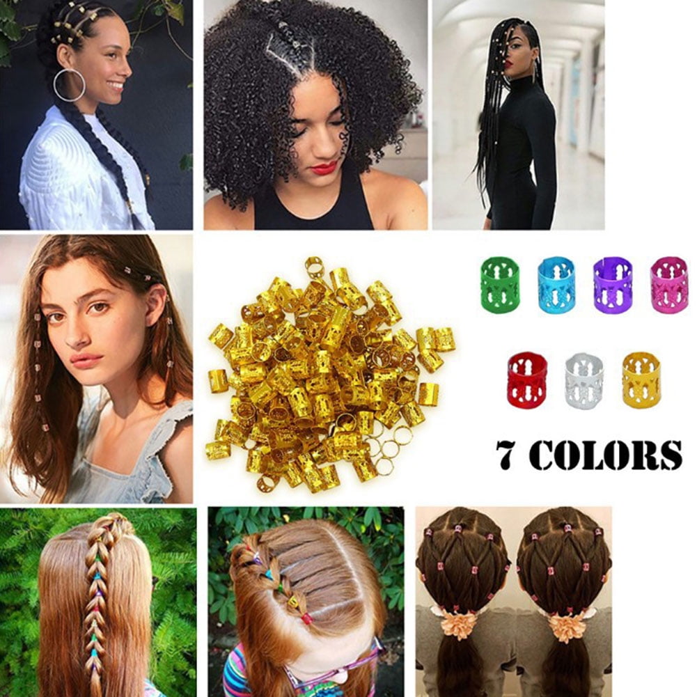 Temacd 100Pcs Adjustable Hair Braid Cuff Clips Dreadlock Beads Tube ...