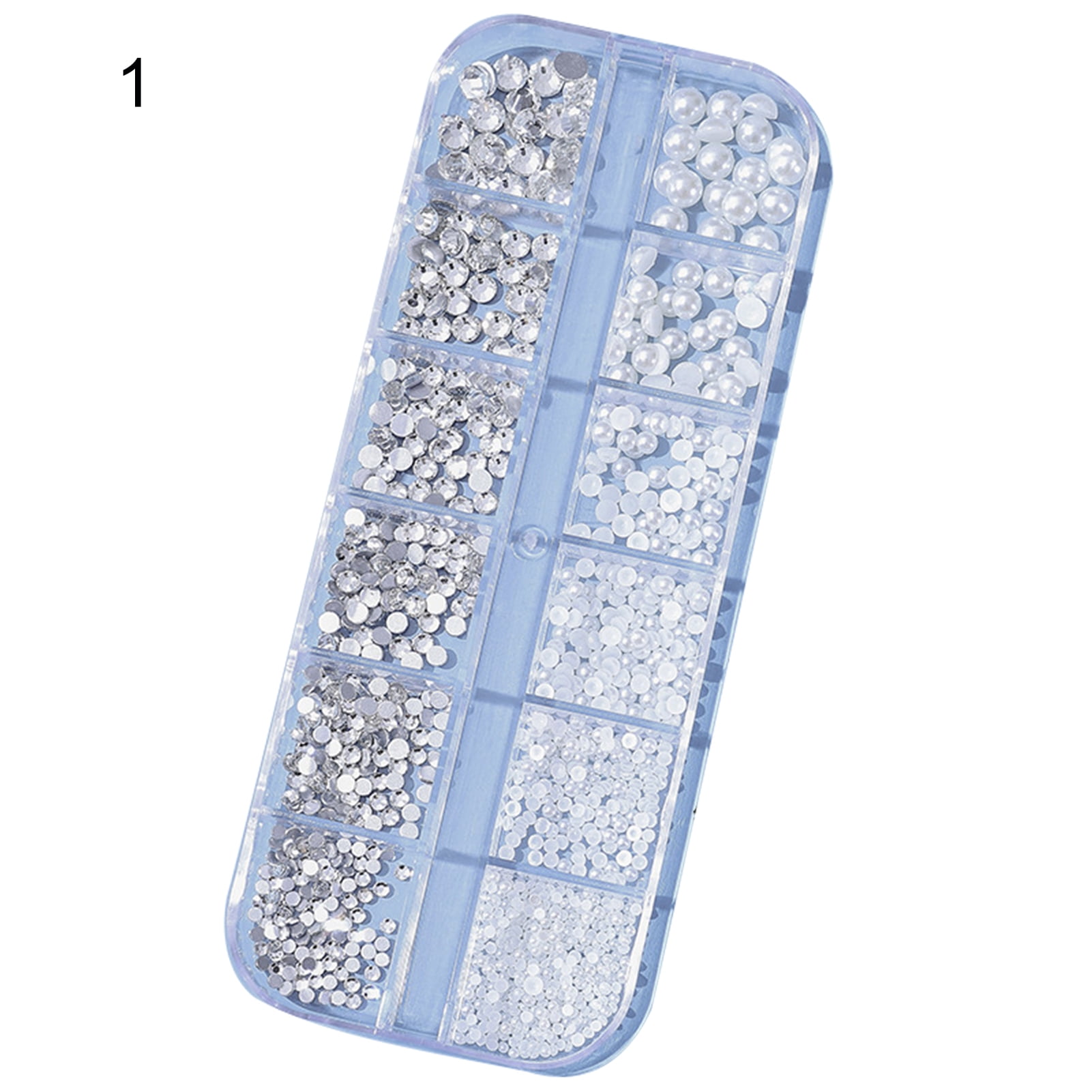 Temacd 12Grids/Box Flat Back Nail Art Rhinestone 3D Effect Faux Pearl ...