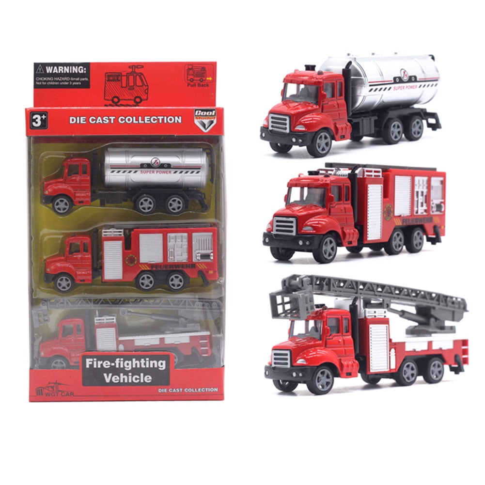 Temacd 3Pcs 1/50 Simulation Transport Fire Engineer Truck Car Pull Back ...