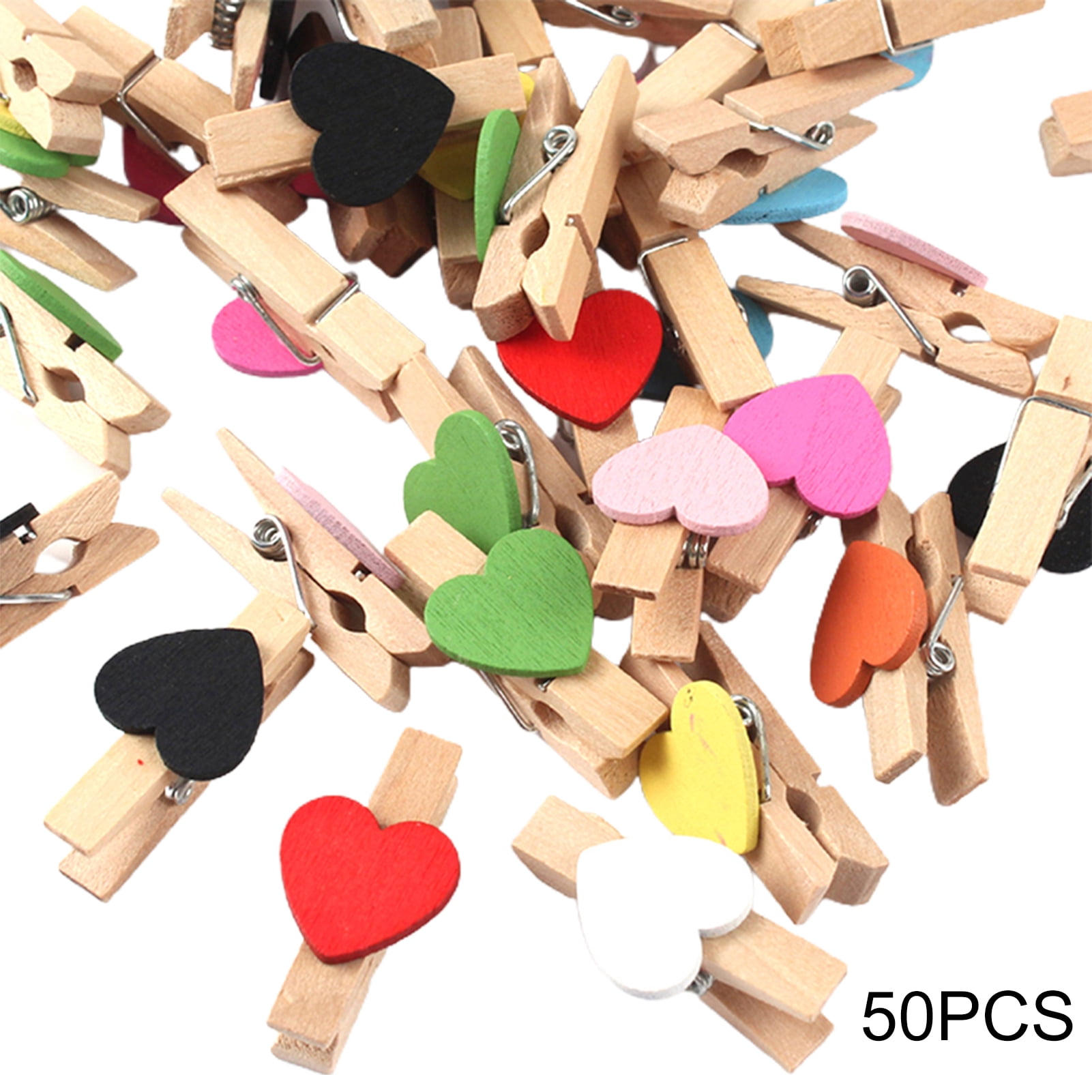Temacd 50Pcs Heart Wooden Clothespin Photo Paper Peg Pin Craft Postcard ...