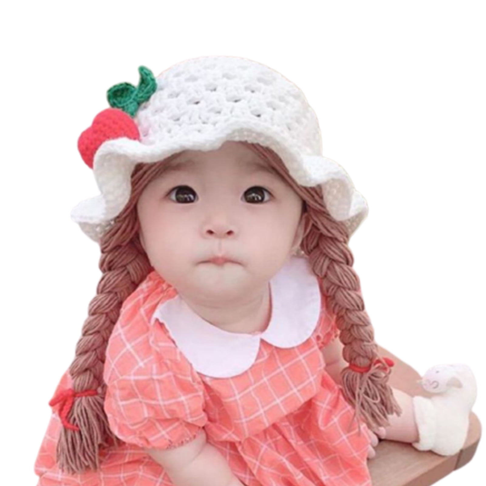 Temacd Baby Girls Braided Wig Woolen Yarn Knitted Hat Sunflower Cherry ...