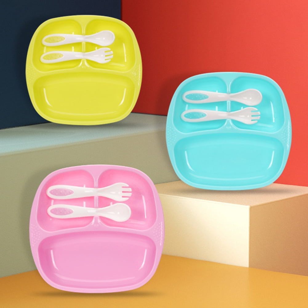 Temacd Baby Infant Separated Food Feeding Plate Dish Spoon Fork Cutlery ...