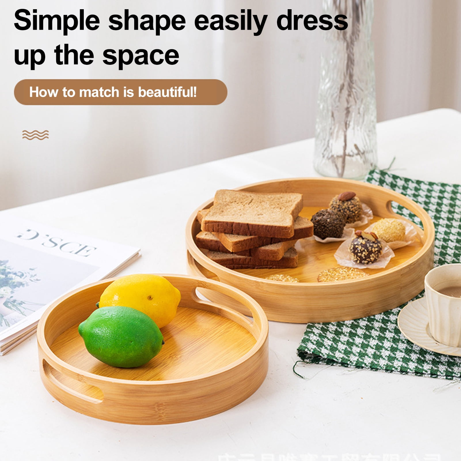Temacd Bamboo Pallet Round Serving Tray with Handles Versatile Durable ...