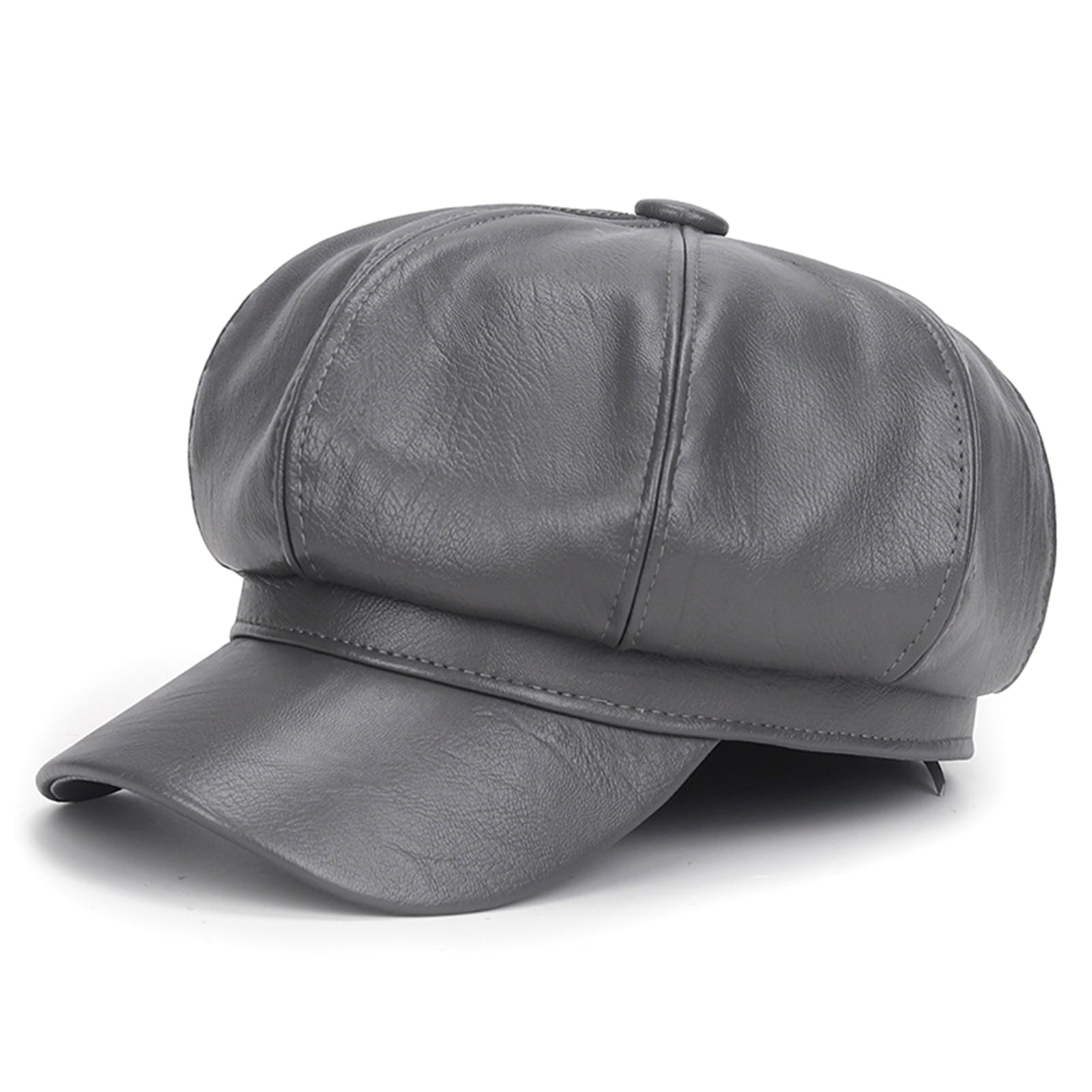 Temacd Beret Cap Faux Leather Adjustable Octagon Faux Leather Hats for ...