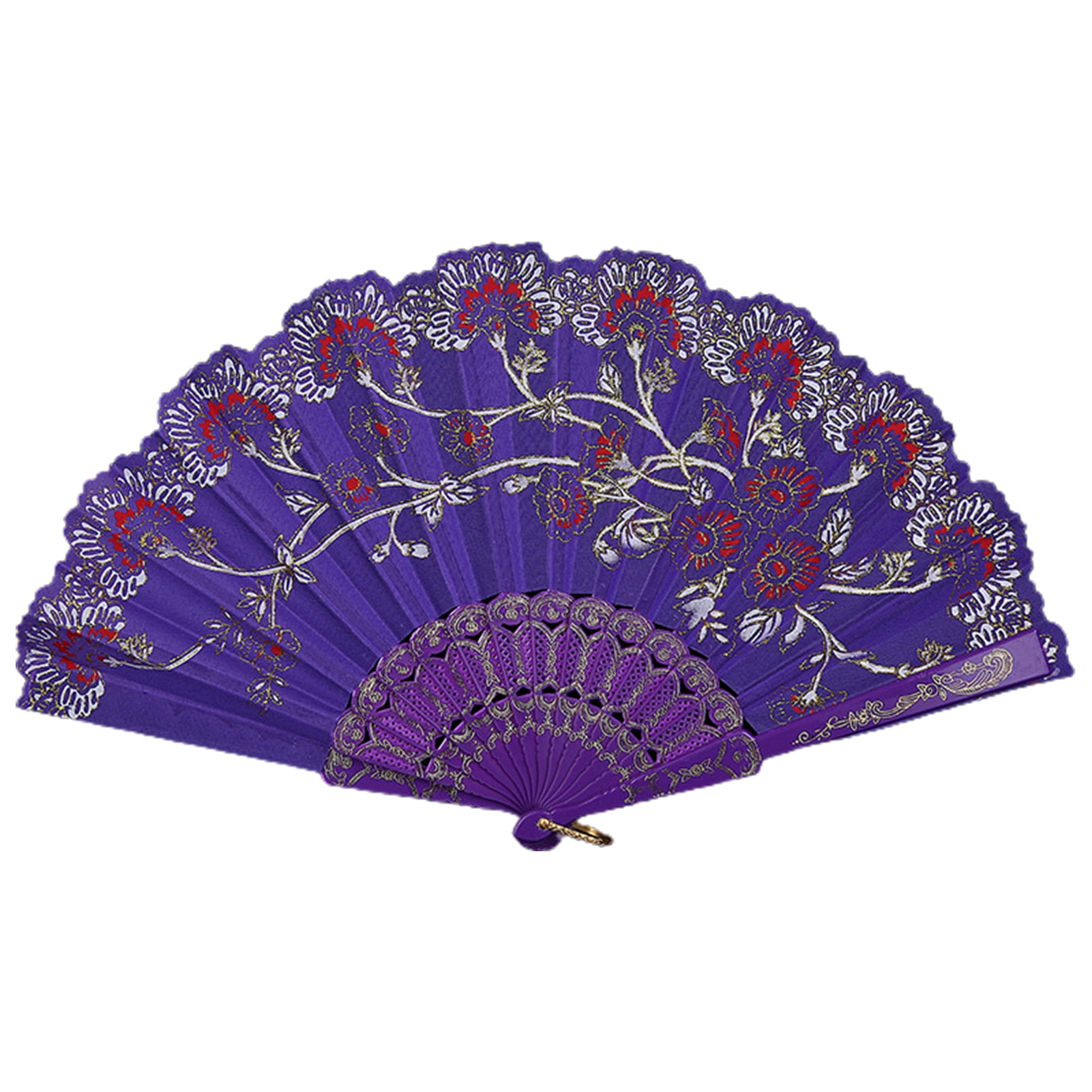 Temacd Bronzing Golden Glitter Folding Fan Elegant Plastic Floral ...