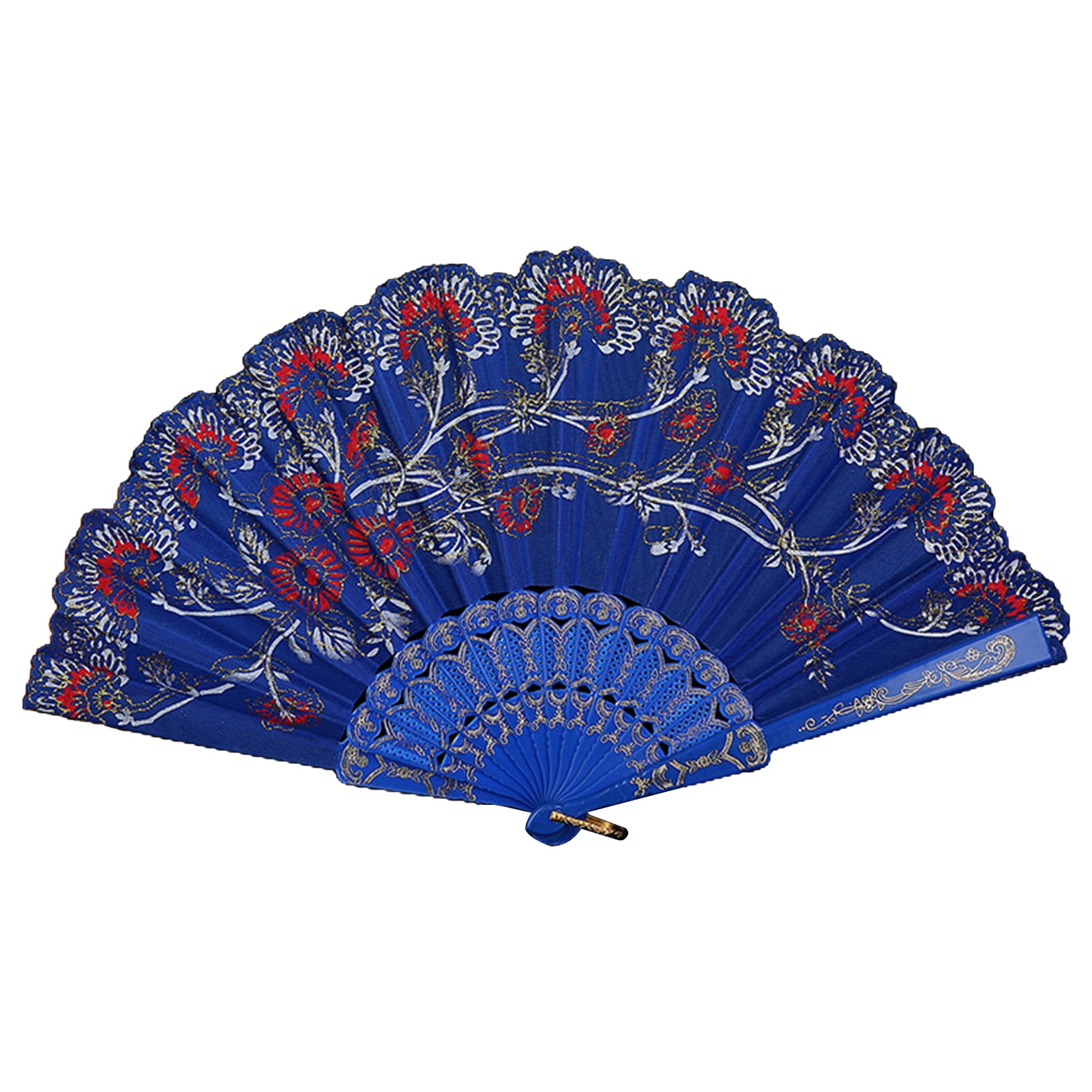 Temacd Bronzing Golden Glitter Folding Fan Elegant Plastic Floral ...