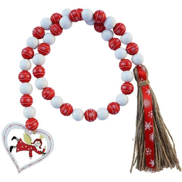 Temacd Burr Free Wood Bead Garland with Tassels Cotton Rope Holiday ...