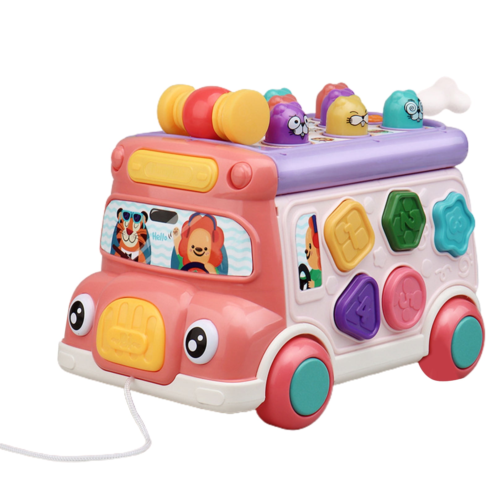 Temacd Bus Toy Multifunctional Music Light Building Blocks Whack a Mole ...