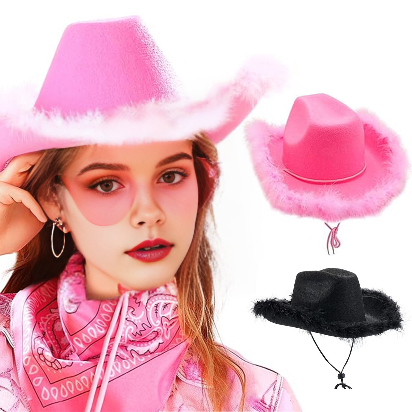 Temacd Cowboy Hat with Lace-up Chin Strap Ripped Brim American Western ...