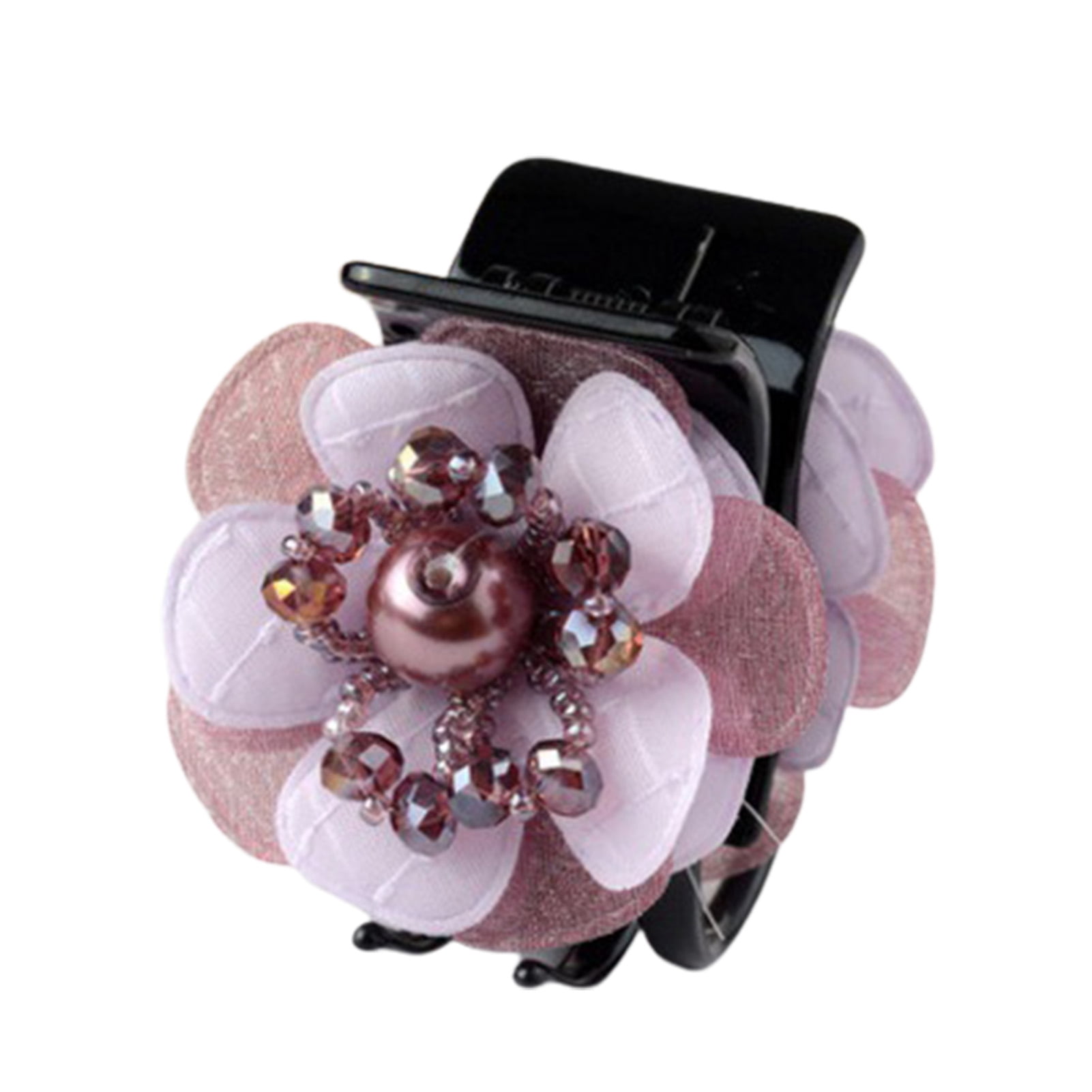 Temacd Cross Three Teeth Plastic Hair Claw Beads Flower Decor Bun Hair ...