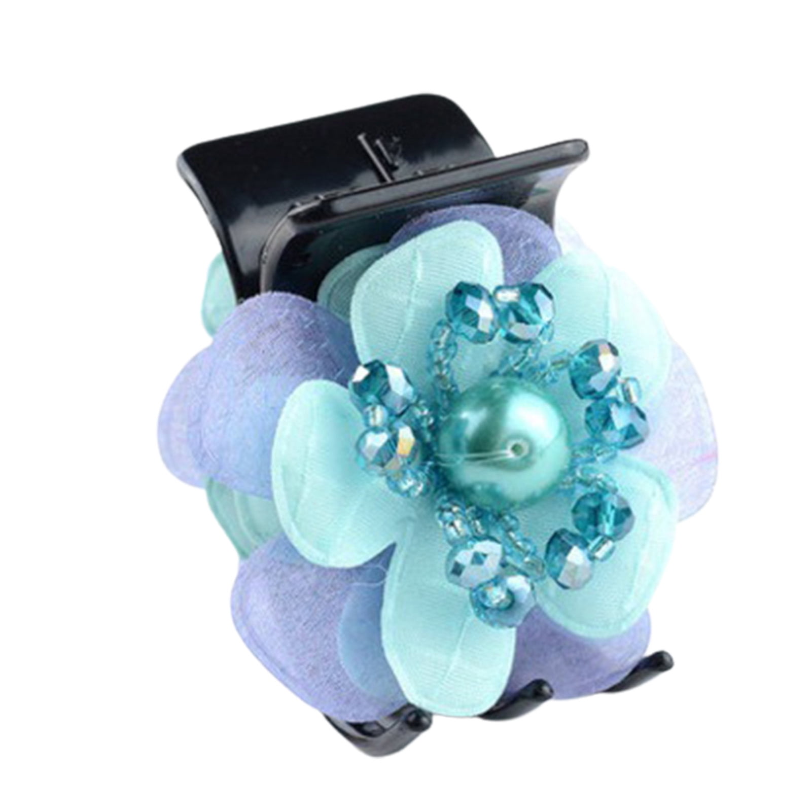 Temacd Cross Three Teeth Plastic Hair Claw Beads Flower Decor Bun Hair ...