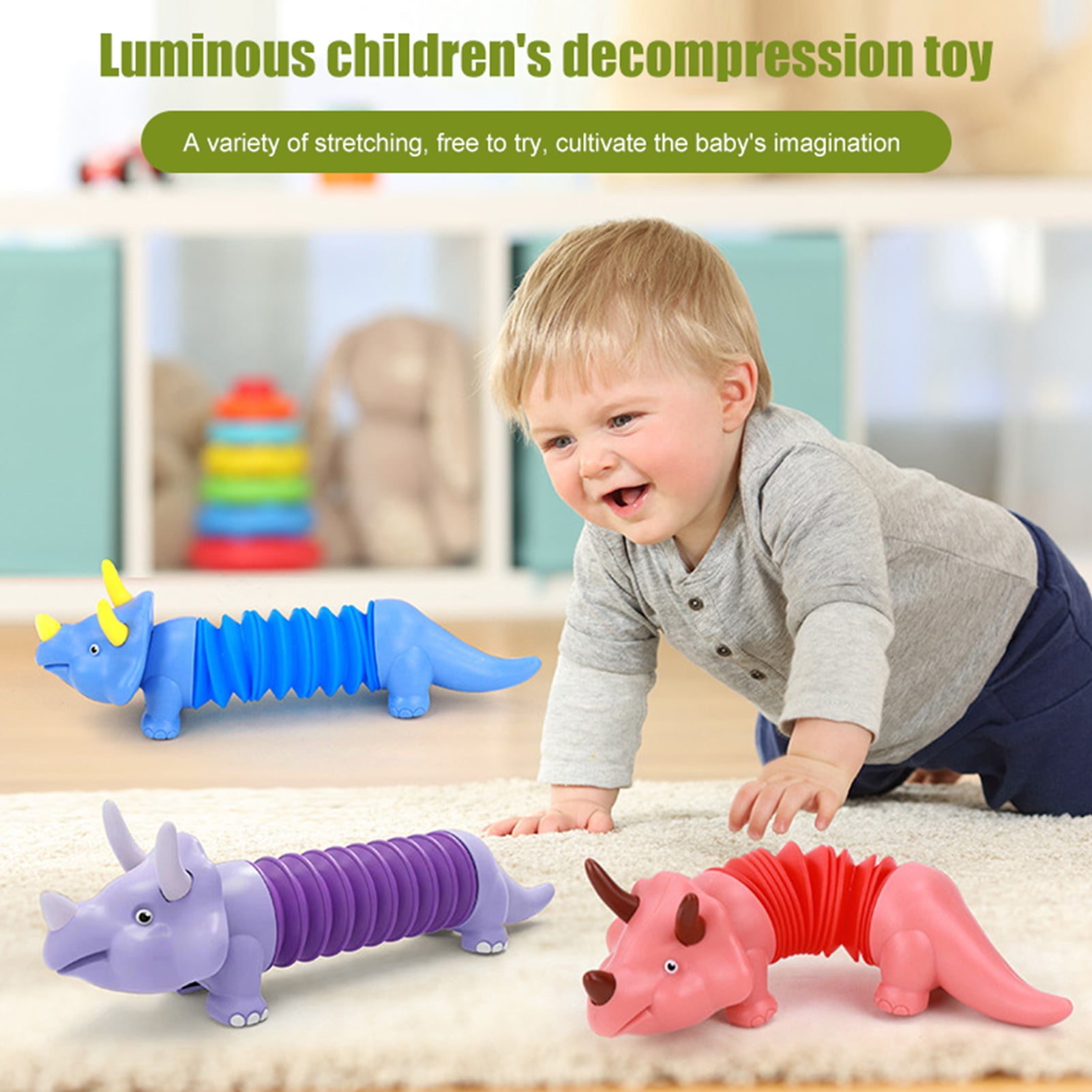Temacd Dinosaur Telescopic Tube Toy Free Transformation Fun Battery ...