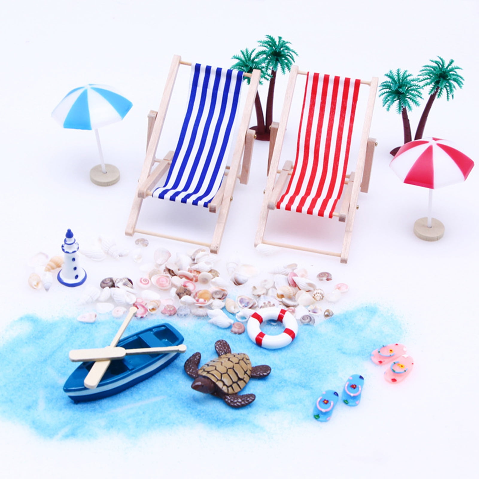 Temacd Dollhouse Miniature Summer Beach Set ,Mini Deck Chair Swim ...