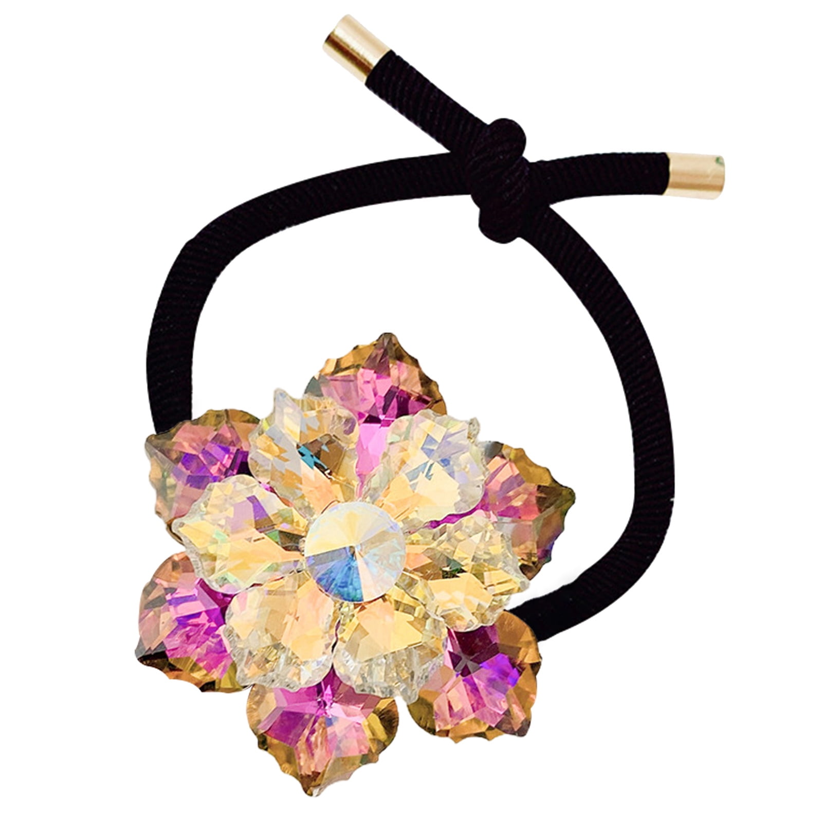 Temacd Hair Rope Shiny Faux Crystal Flower Sweet Black High Elasticity ...