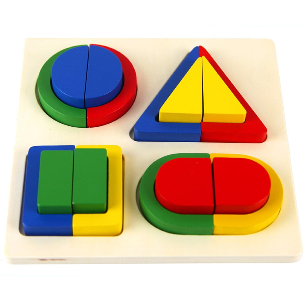 Temacd Kids Wooden Geometric Blocks Shape Color Match Puzzle Game Early ...
