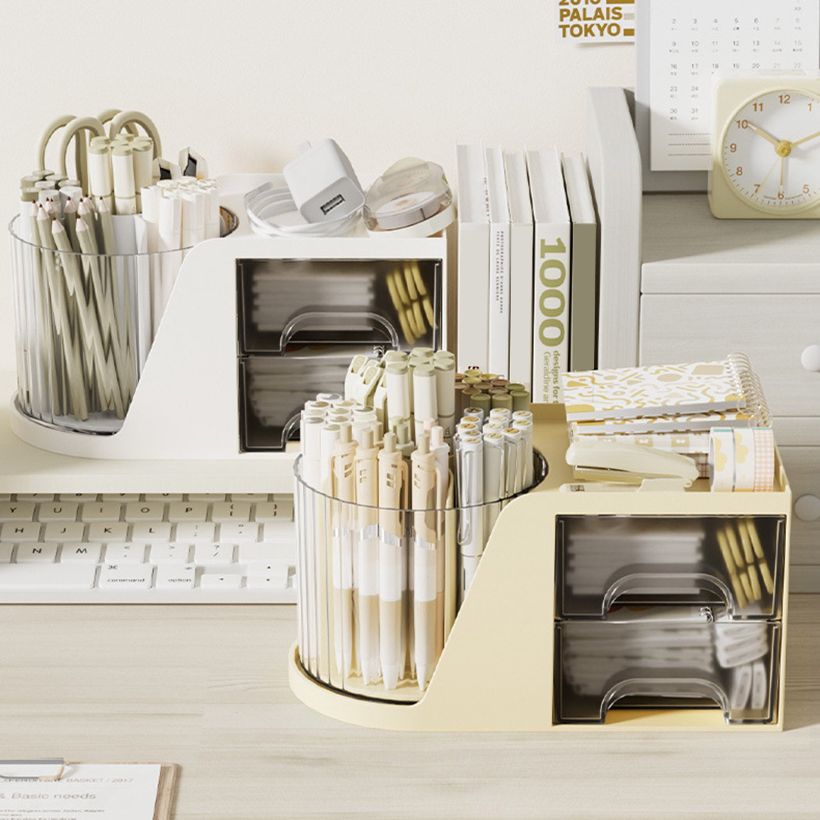 Temacd Rotating Desk Organizer with 2 Drawer And 4 Compartments ...