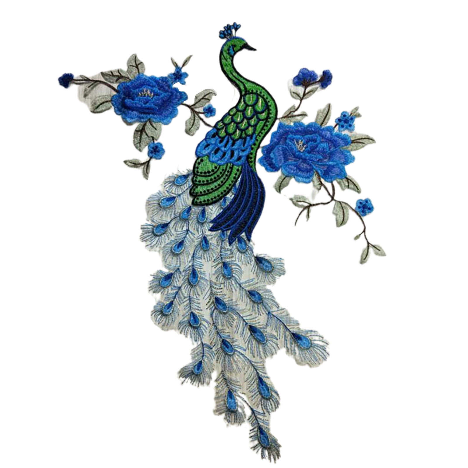 Temacd Sewing Applique Peacock Flower Pattern Embroidery DIY Multicolor ...