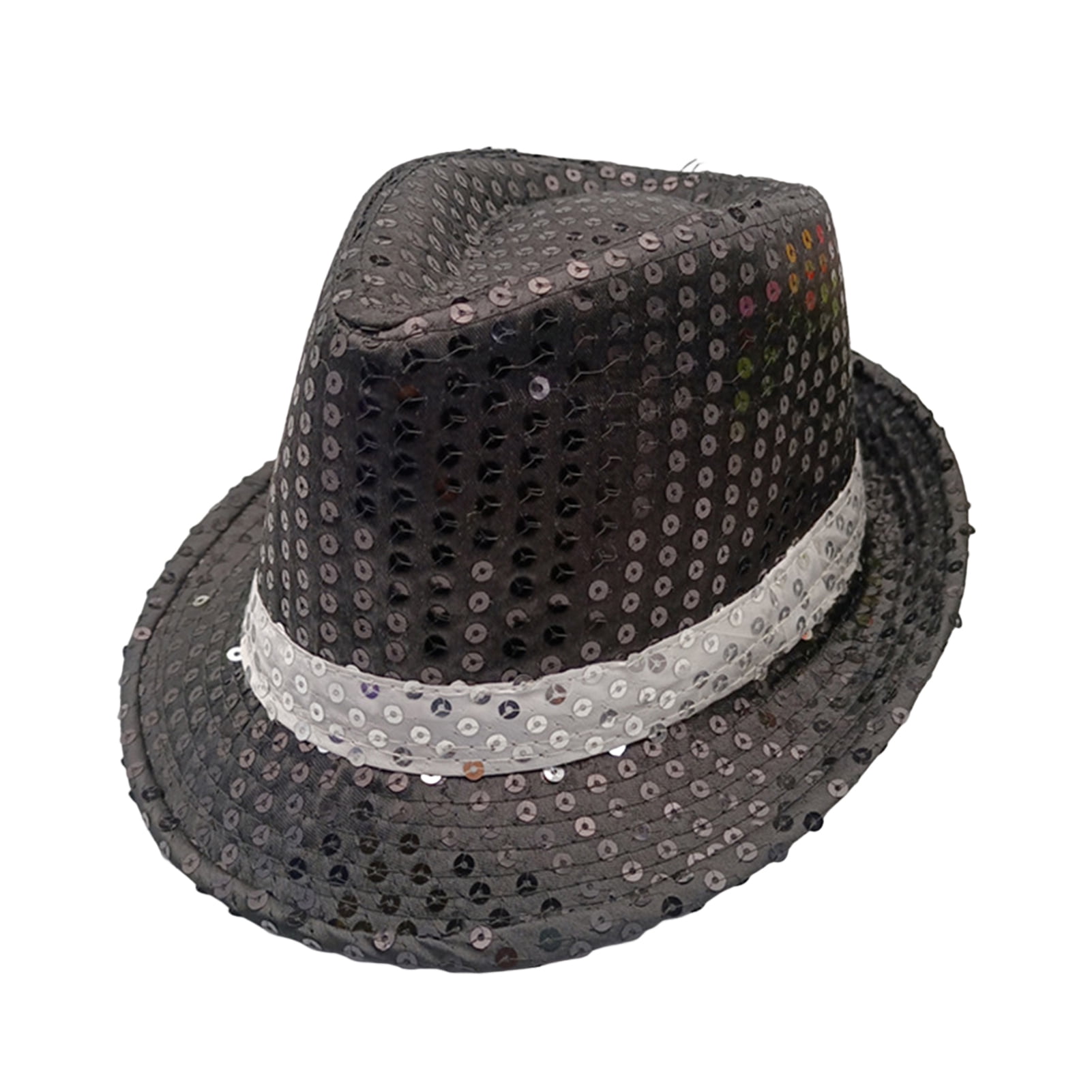 Temacd Shining Short Brim Hemming Jazz Hat Adult Kids Sequins Decorated ...
