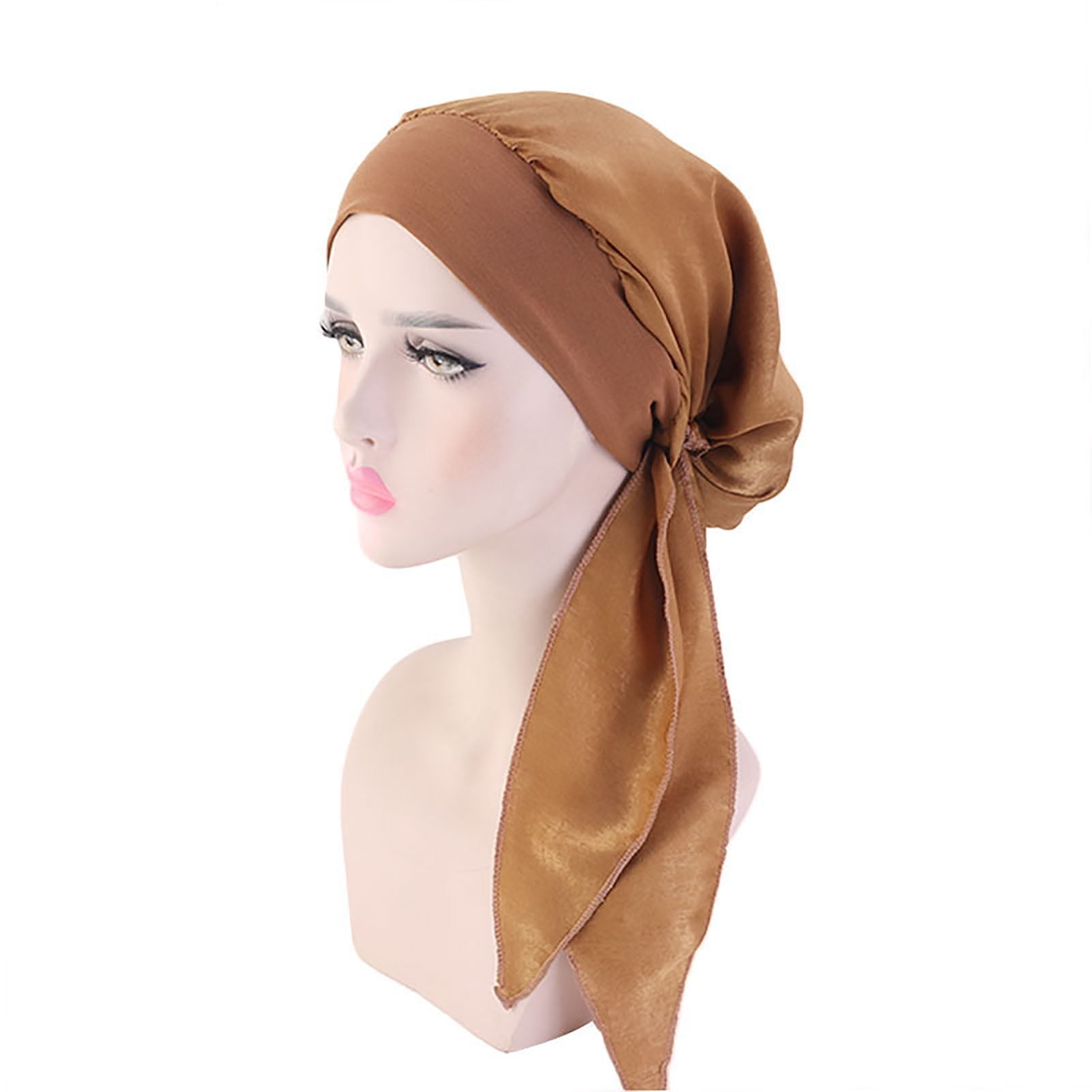 Temacd Smooth Headscarf Cap Traditional Imitation Silk Lacing Up Head ...