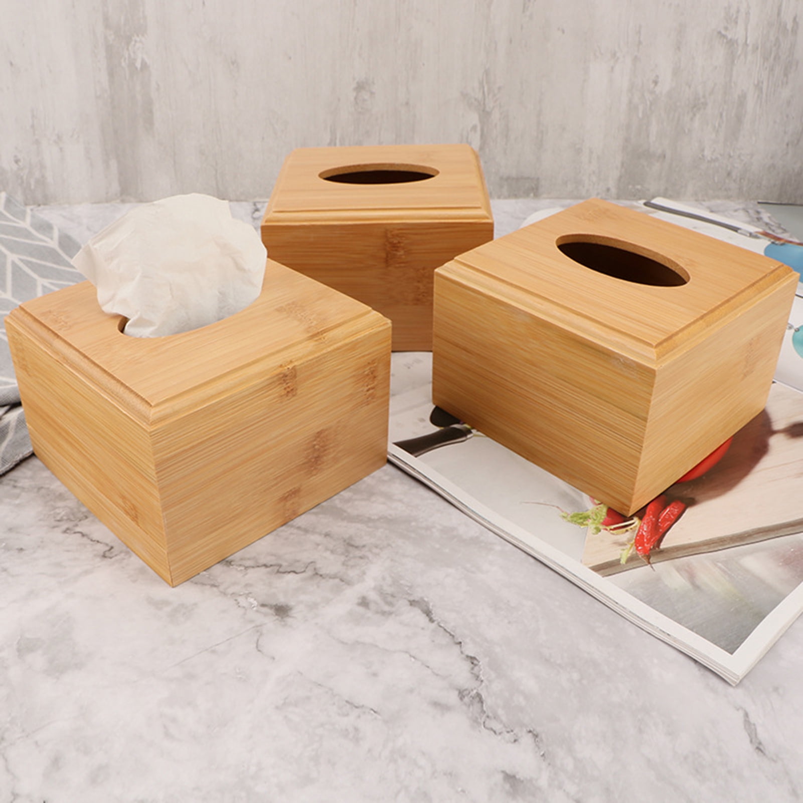 Temacd Tissue Box Eco-friendly Sturdy Construction Bamboo Rectangular ...