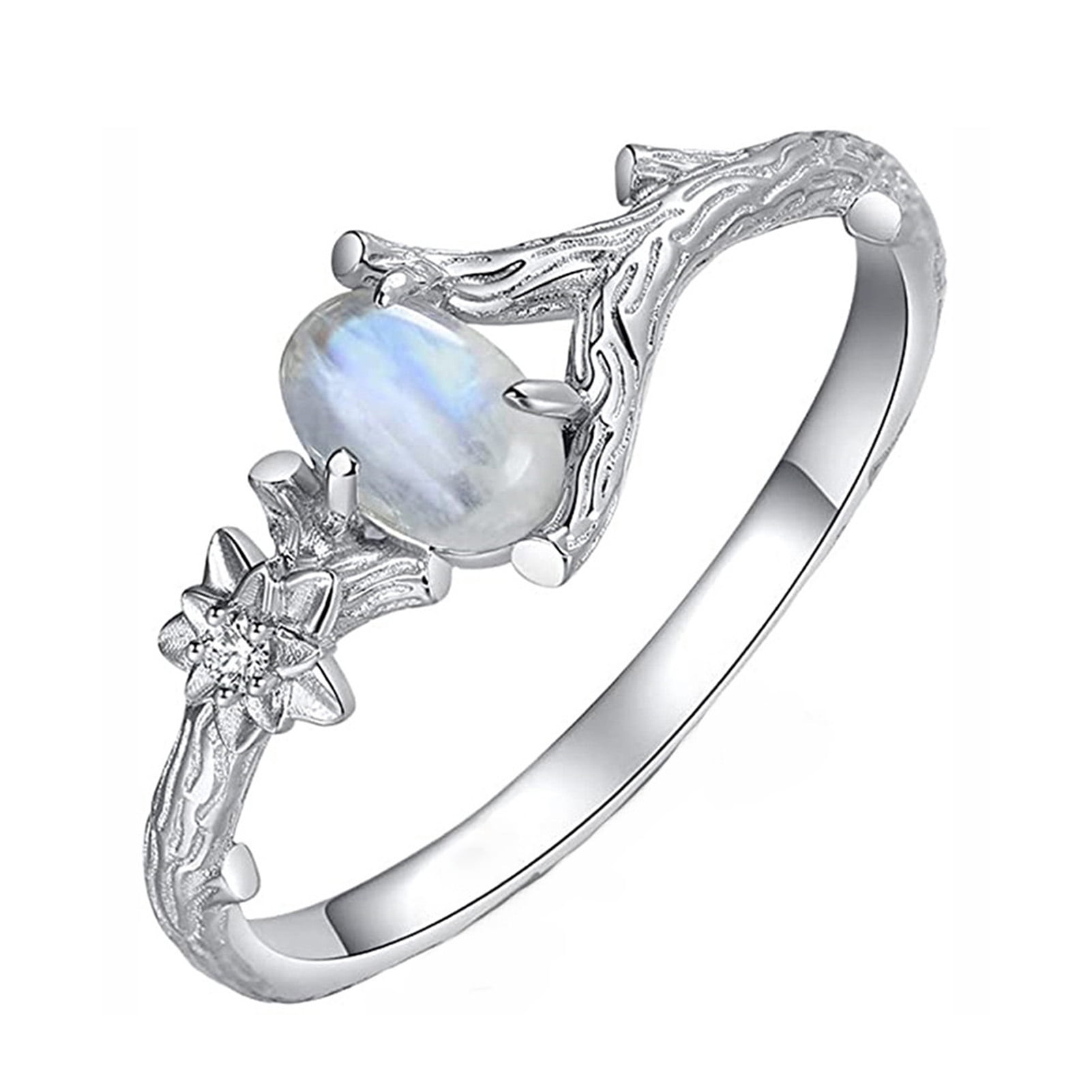 Temacd Women Ring Natural Stone Silver Color Engraved Tree Branch ...