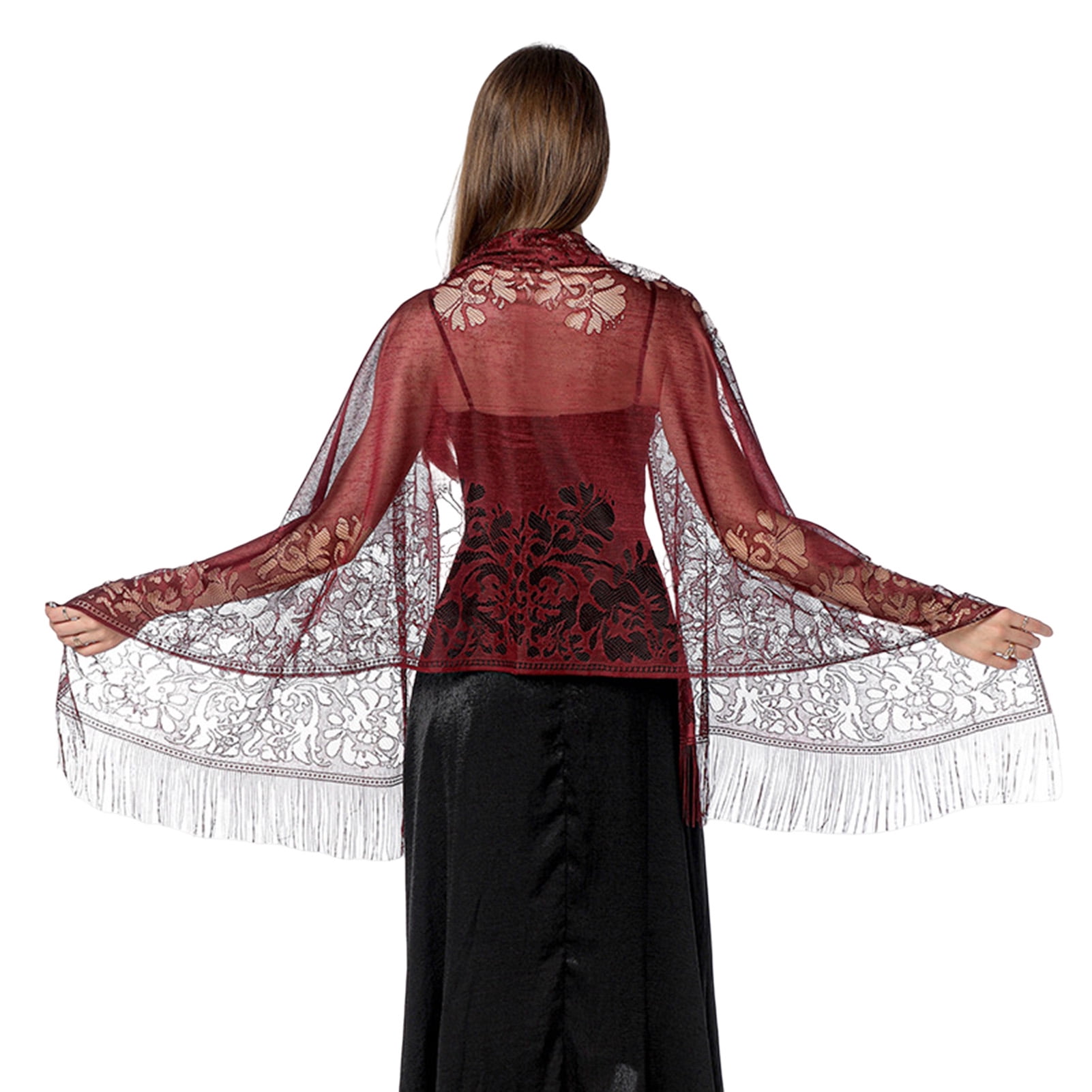 Temacd Women Scarf Lace Ladies Crochet See Through Bride Shawl Wrap for ...