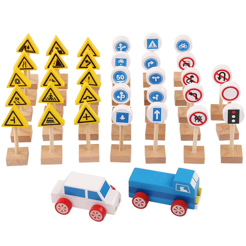 Temacd Wooden Street Road Traffic Signs Car Blocks Pretend Play ...