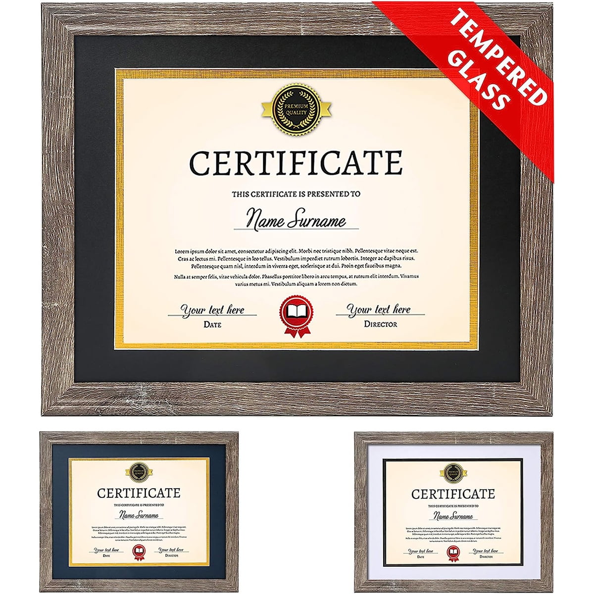 8.5x11 Tempered Glass Diploma Frames, Matted for Certificates, Degrees ...