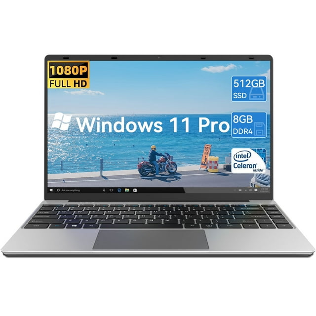 Temlicolo 14.1in Laptop, Windows 11 Pro, 8GB DDR4, 512GB SSD, Intel Celeron, IPS Screen ...