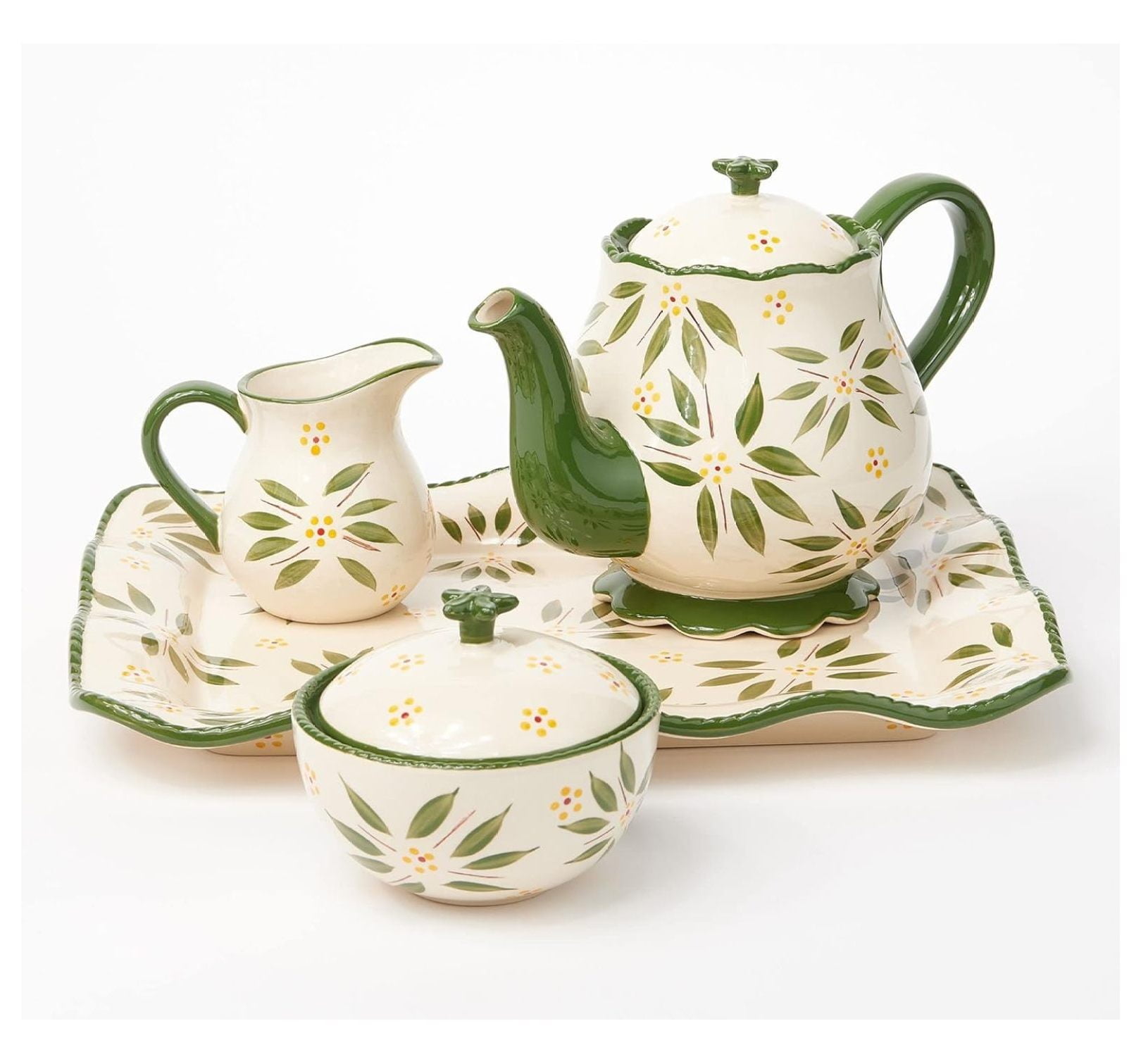 Temp-tations Tea Set: TeaPot, Sugar Bowl, w/Fluted Rectangle Tray ...