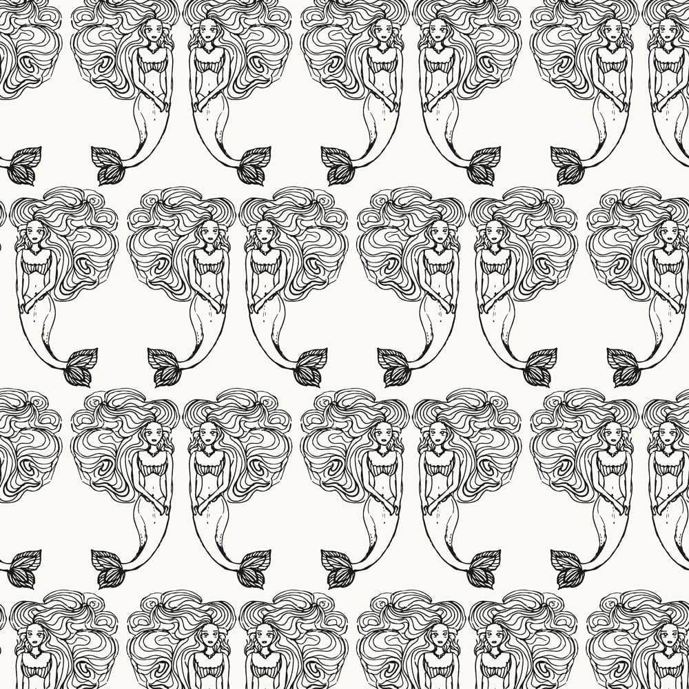 Tempaper Block Print Mermaids Black Coastal Peel and Stick Wallpaper ...