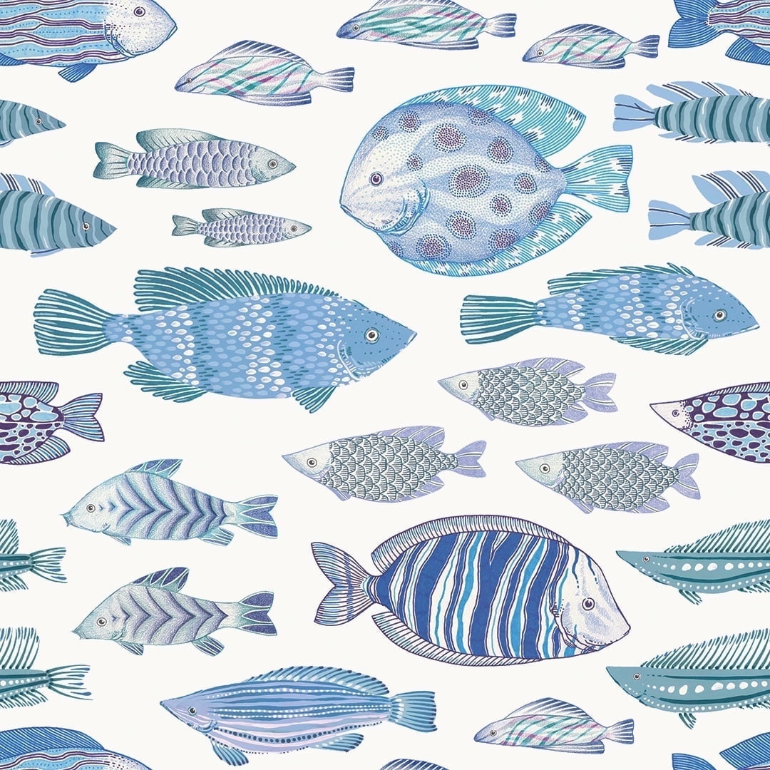 Tempaper Marine Fish Aqua Blue & White Peel and Stick Wallpaper, 20.5 ...