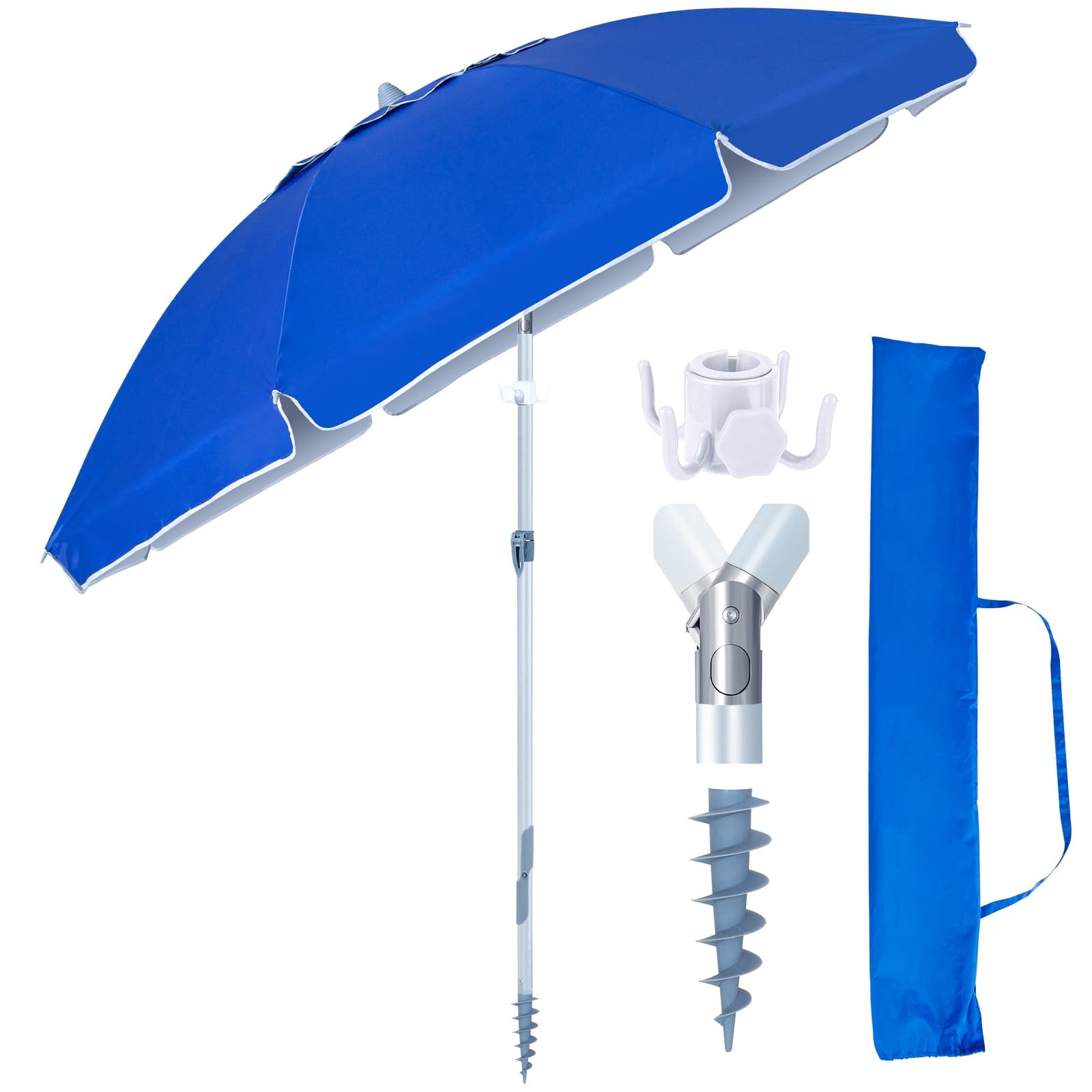 Tempera Heavy Duty High Wind Beach Umbrella with Sand Anchor & Carry ...