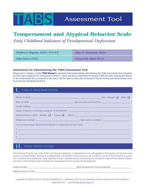 Temperament and Atypical Behavior Scale (TABS) Assessment Tool : Early ...