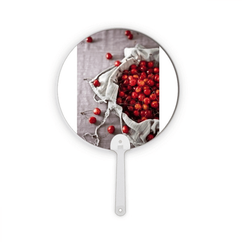 Temperate Red Fruits Cherry Photograph Plastic Round Handheld Fan ...