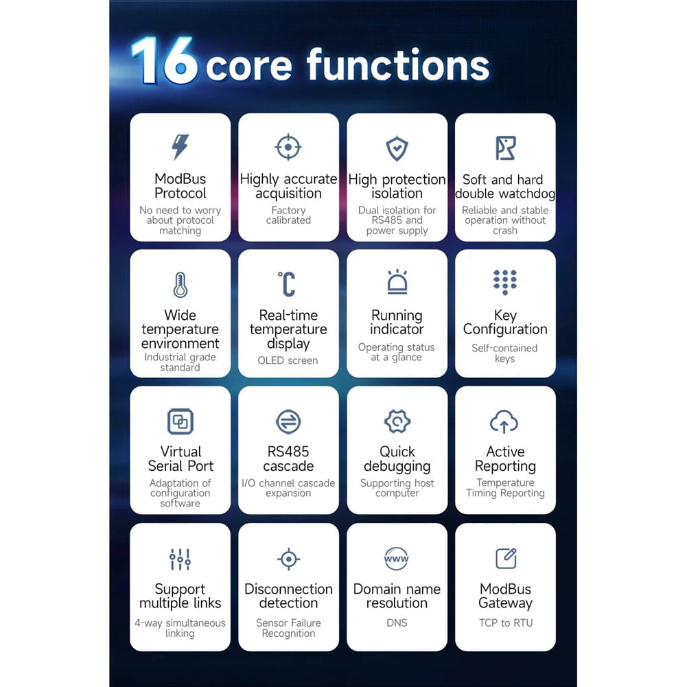 Temperature Acquisition Module 4 Way PT100 RTD Modbus RS485 Ethernet ...