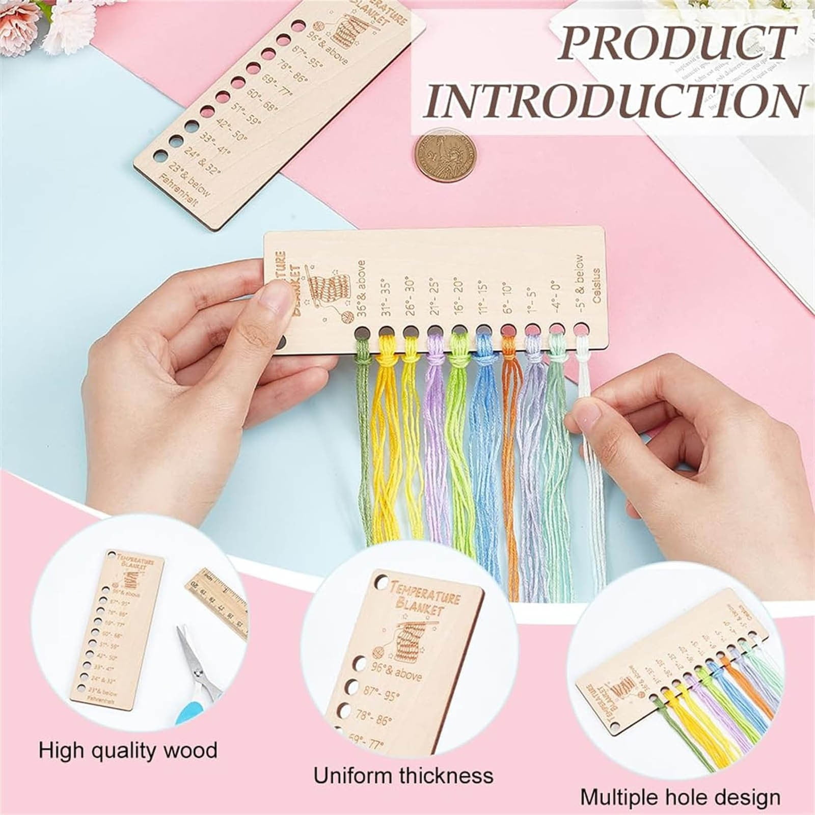 Temperature Blanket Color Chart Tool | Reusable Wooden Knitting Ruler ...