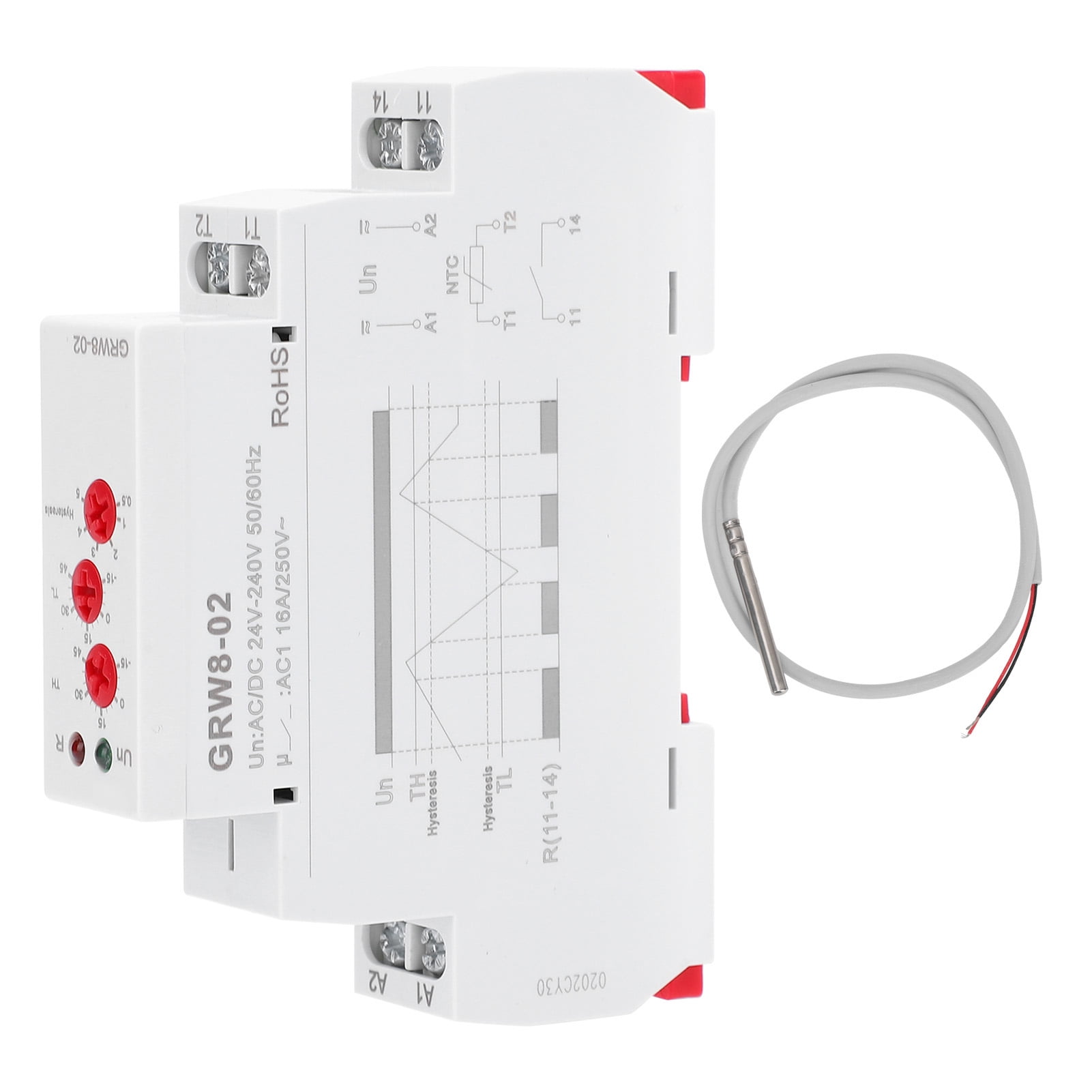Temperature Control Relay DIN Rail Installation with Test Probe GRW8-02 ...
