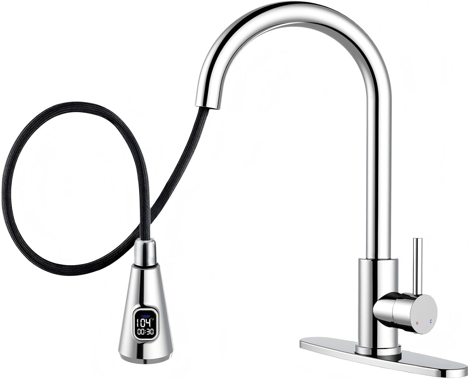 Temperature Display Kitchen Faucet with Pull Down Sprayer - Polished ...