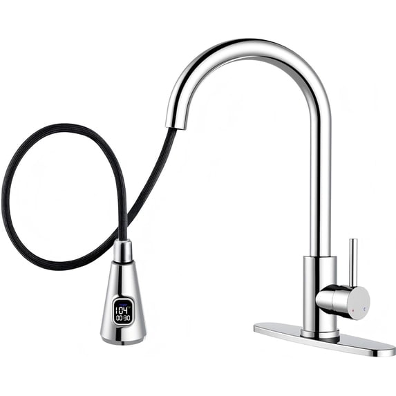 Temperature Display Kitchen Faucet with Pull Down Sprayer - Polished ...