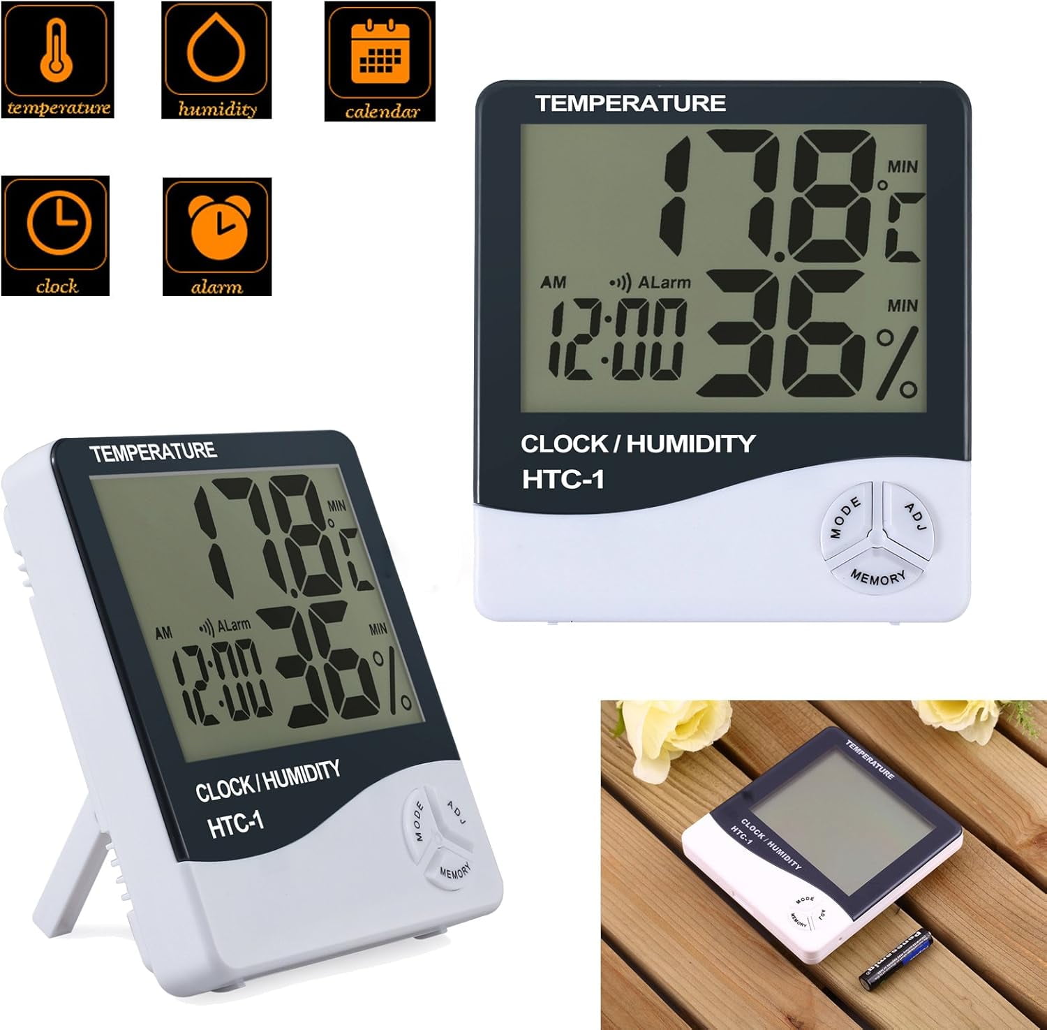 Temperature Humidity Clock, Wireless Unit With Simultaneous Display Of ...