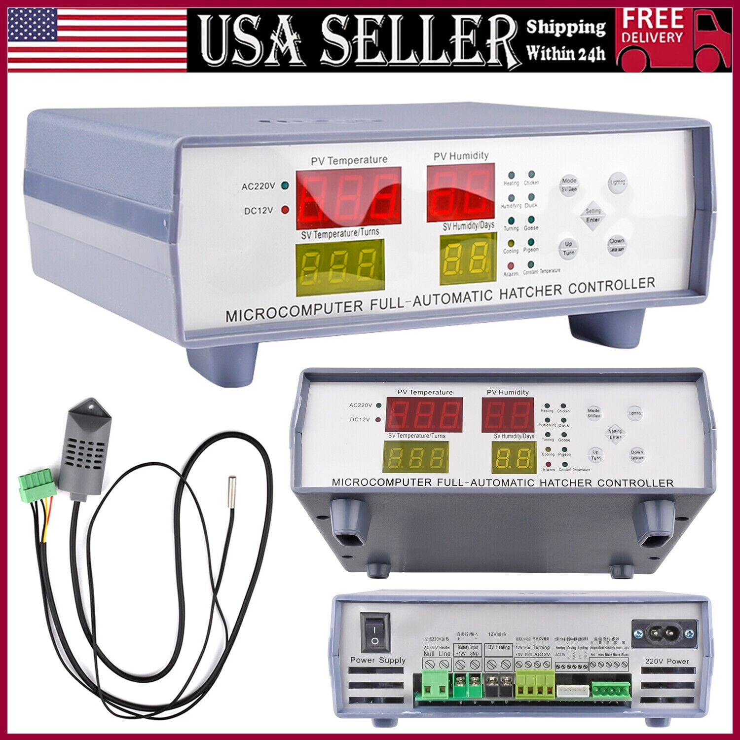 Temperature Humidity Controller AC DC Incubator Thermostat LED With ...