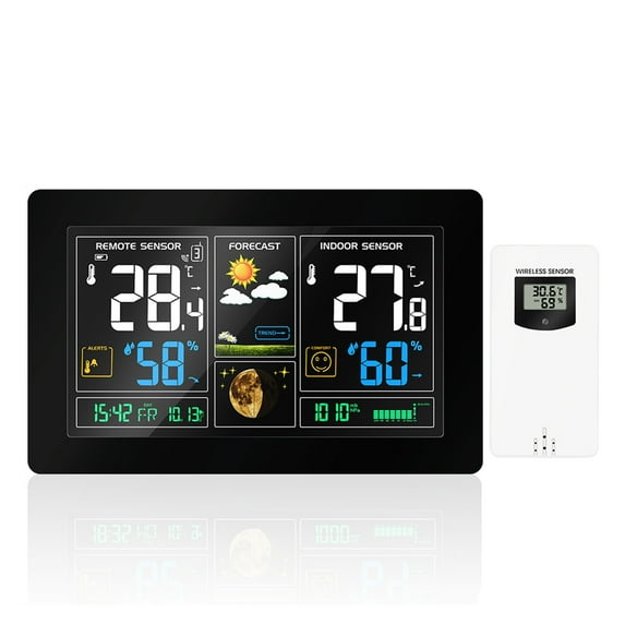 Temperature Humidity Sensor Colorful Wireless Weather Station Forecast ...