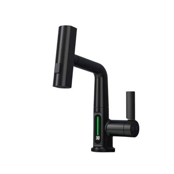 Temperature LED Digital Display Waterfall Basin Faucet, Pull Out Faucet ...