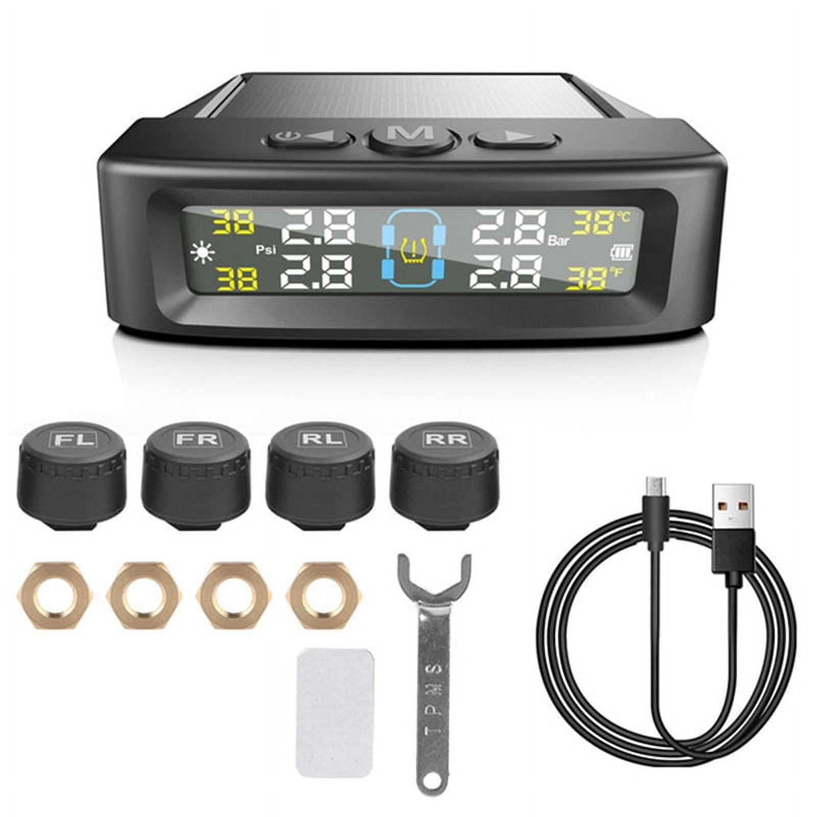 Temperature Warning Save Tire Pressure Monitoring System Solar Tpms 4 External Sensors Car Tyre