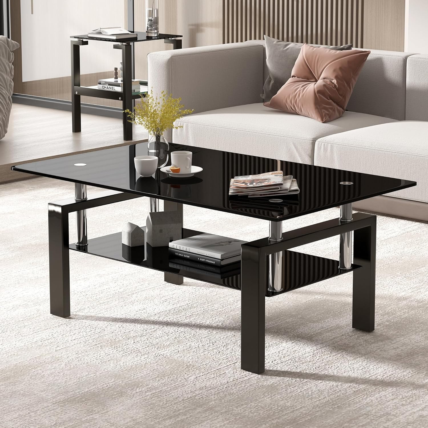 Tempered Black Glass 2-Layers Coffee and Tea Table: Elegance and ...