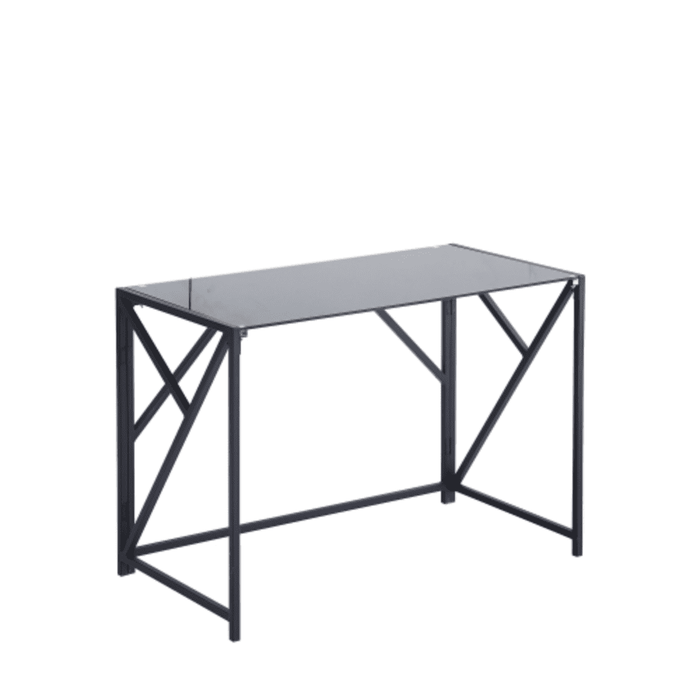 Tempered Black Glass Computer Desk Laptop Desk Pc Laptop Table With Metal Frame Writting Desk