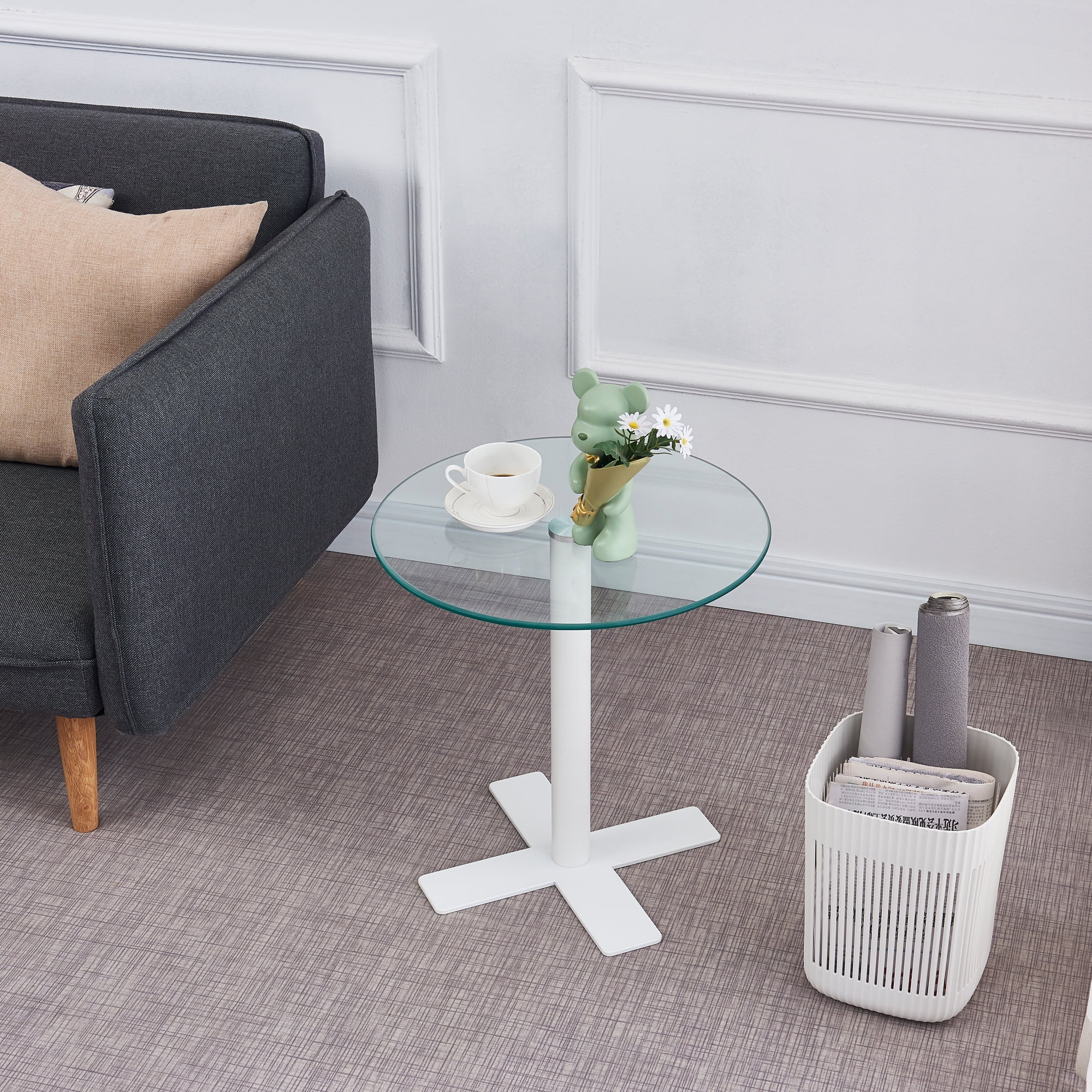 Tempered Clear Rould Glass Dinning Table with White Leg - Walmart.com